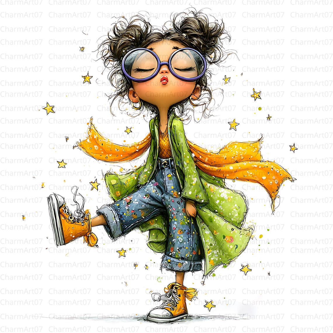 Whimsical Girl Clipart: Watercolor Illustration, Journal Embellishment ...