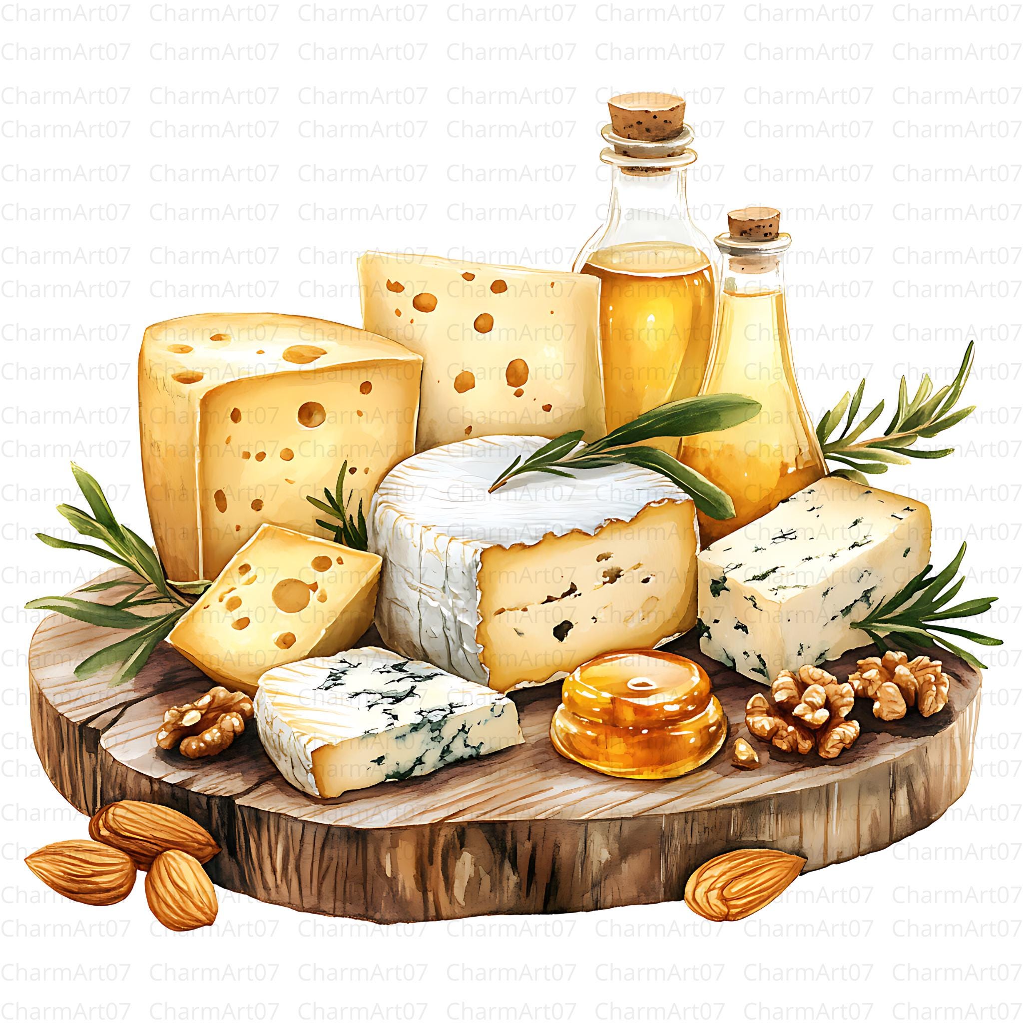 Cheese Plate Watercolor Clipart: Gourmet Charcuterie Art (JPG) - Etsy