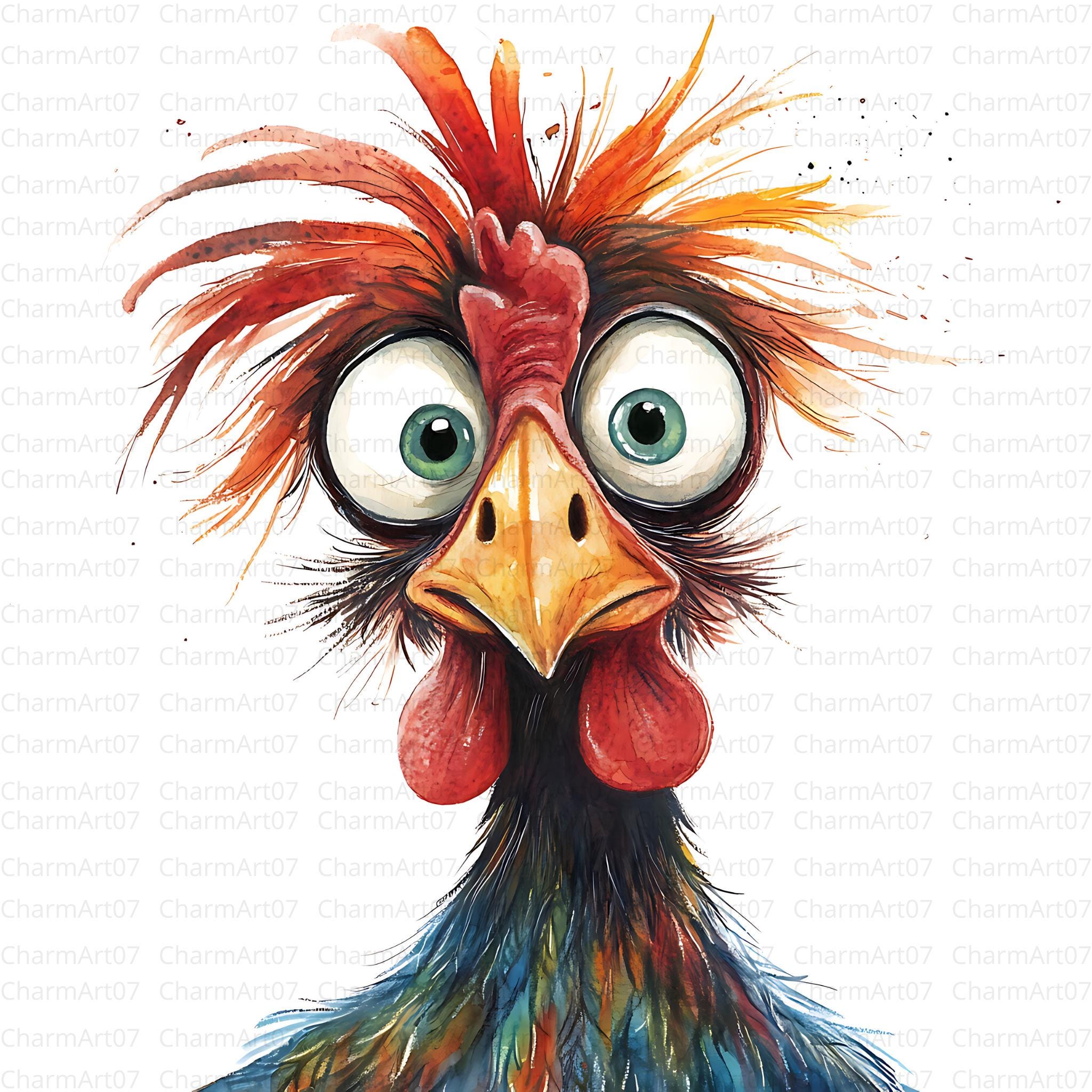 20 Whimsical Chickens Clipart, Funny Crazy Chicken, Quirky Cartoon ...