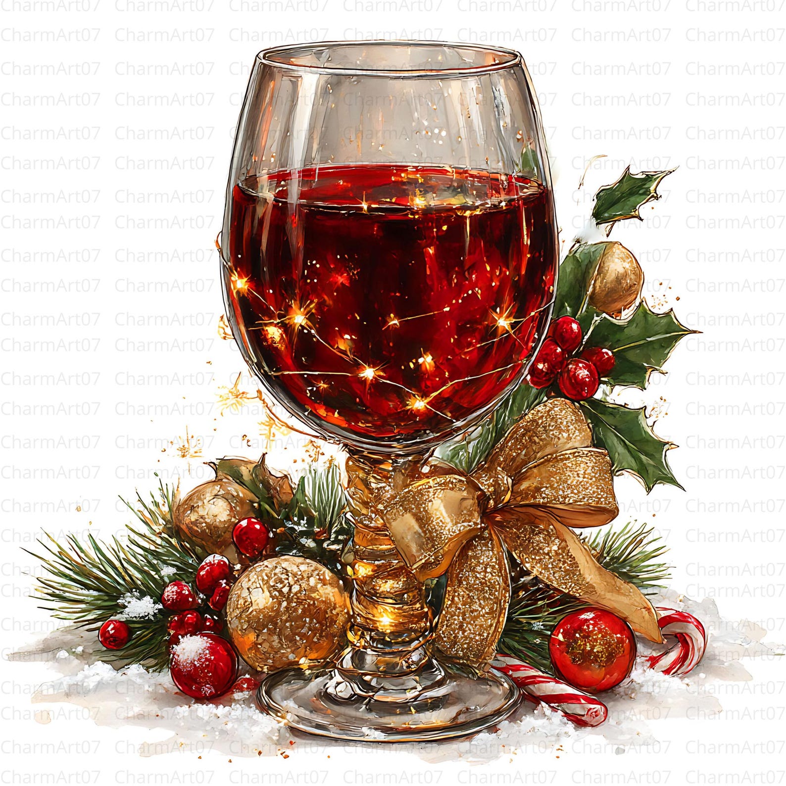 Christmas Wine Clipart, Festive Watercolor Art (JPG) - Etsy