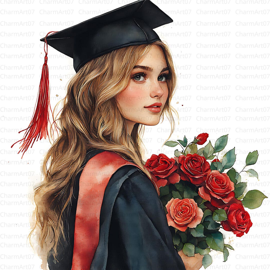 11 Girl Graduation Clipart, Watercolor Graduation Clipart, Student ...