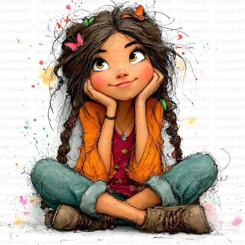 Whimsical Girl Clipart: Watercolor Style Illustrations (JPG Download ...