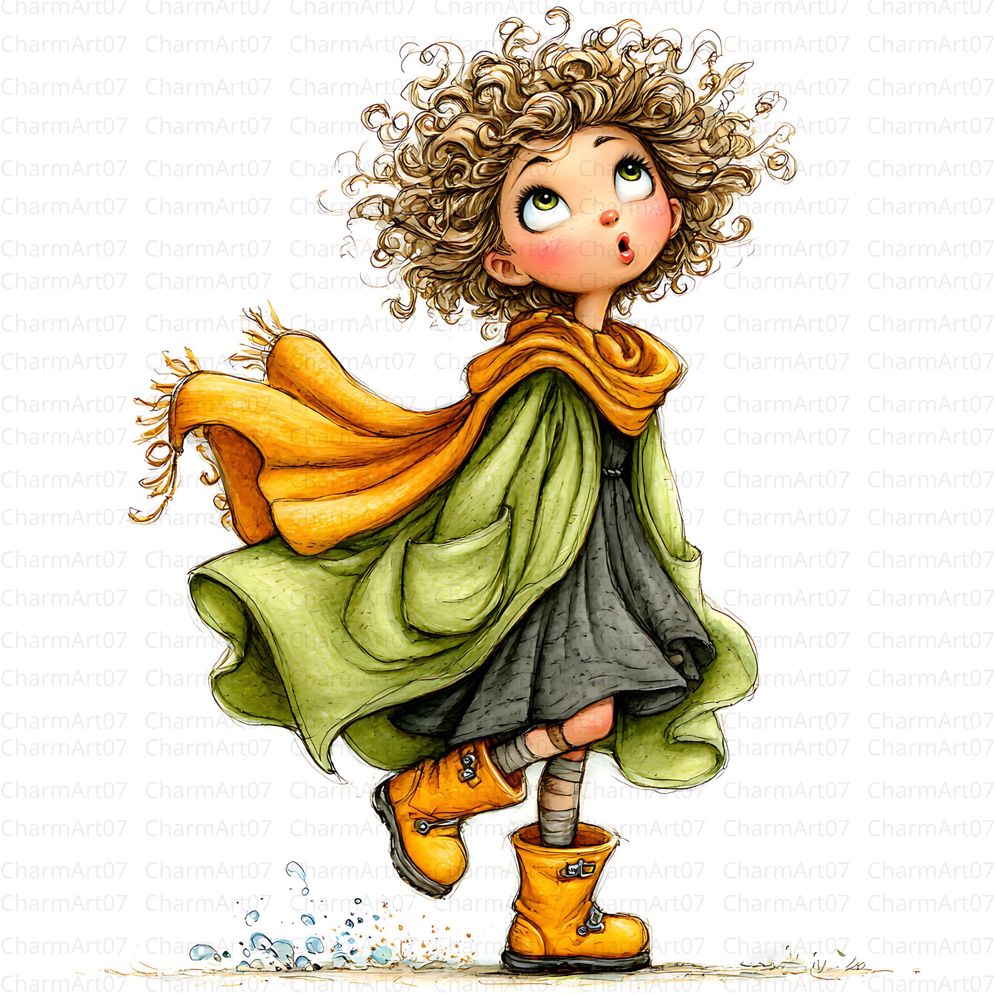Whimsical Girl Clipart: Watercolor Illustration, Journal Embellishment ...