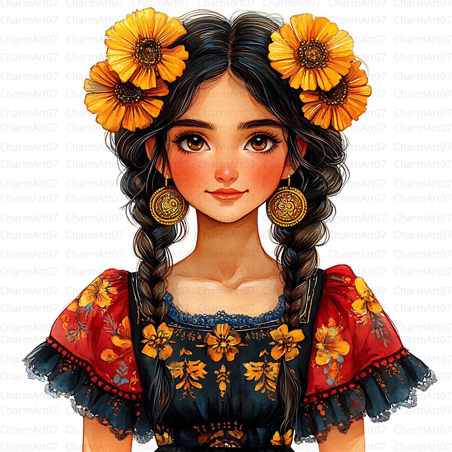 30 Mexican Woman Clipart, Folk Art, Festive, Printable Watercolor ...