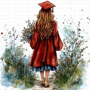 40 Girl Graduation Clipart, Watercolor Graduation Clipart, Student ...
