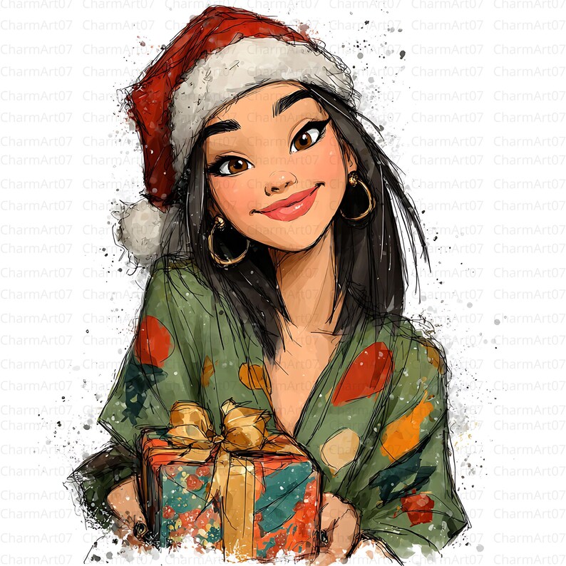 Quirky Christmas Girl Clip Art Bundle: Watercolor JPG (digital Download ...