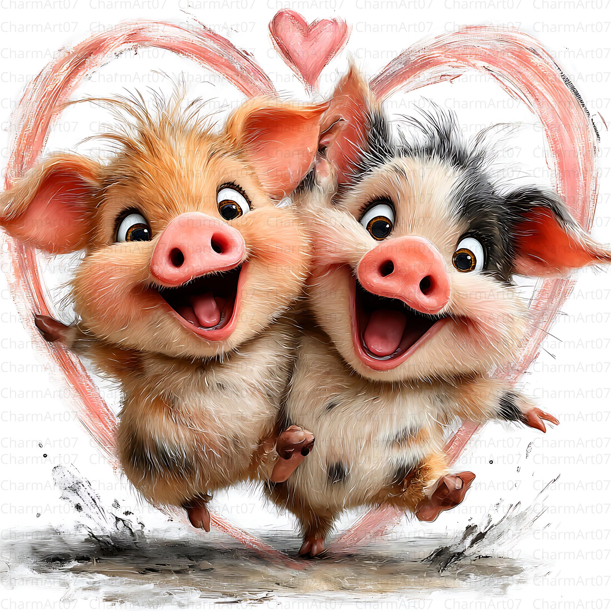 18 Romantic Piglets Clipart Bundle, Lovely Piglets, Printable ...