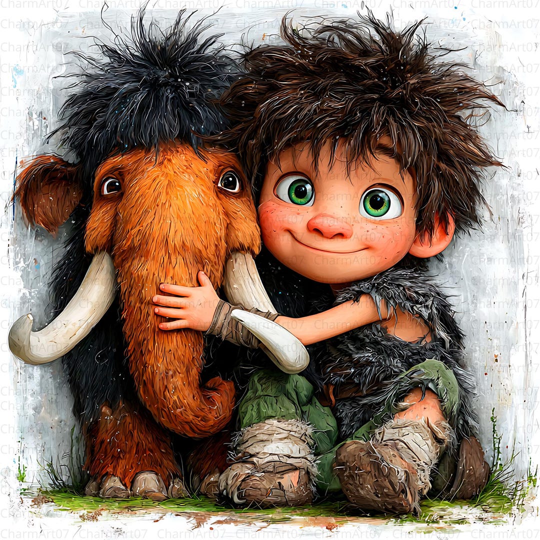 Caveman Kids Clipart Bundle: Watercolor Prehistoric Art, Junk ...