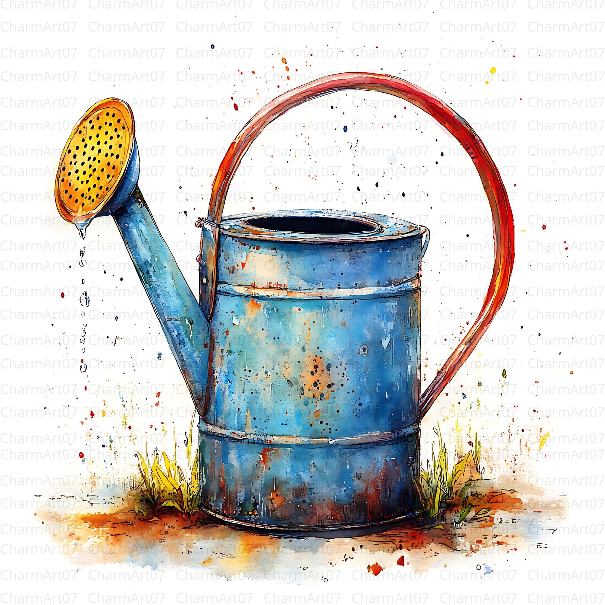 10 Watering Can Clipart, Rustic Watering Can, Watercolor Clipart, High ...
