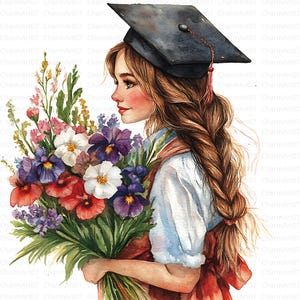 11 Girl Graduation Clipart, Watercolor Graduation Clipart, Student ...