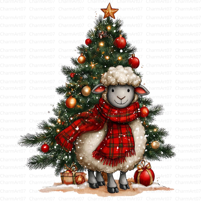 20 Funny Christmas Sheep Clipart Bundle: Watercolor JPG (digital ...
