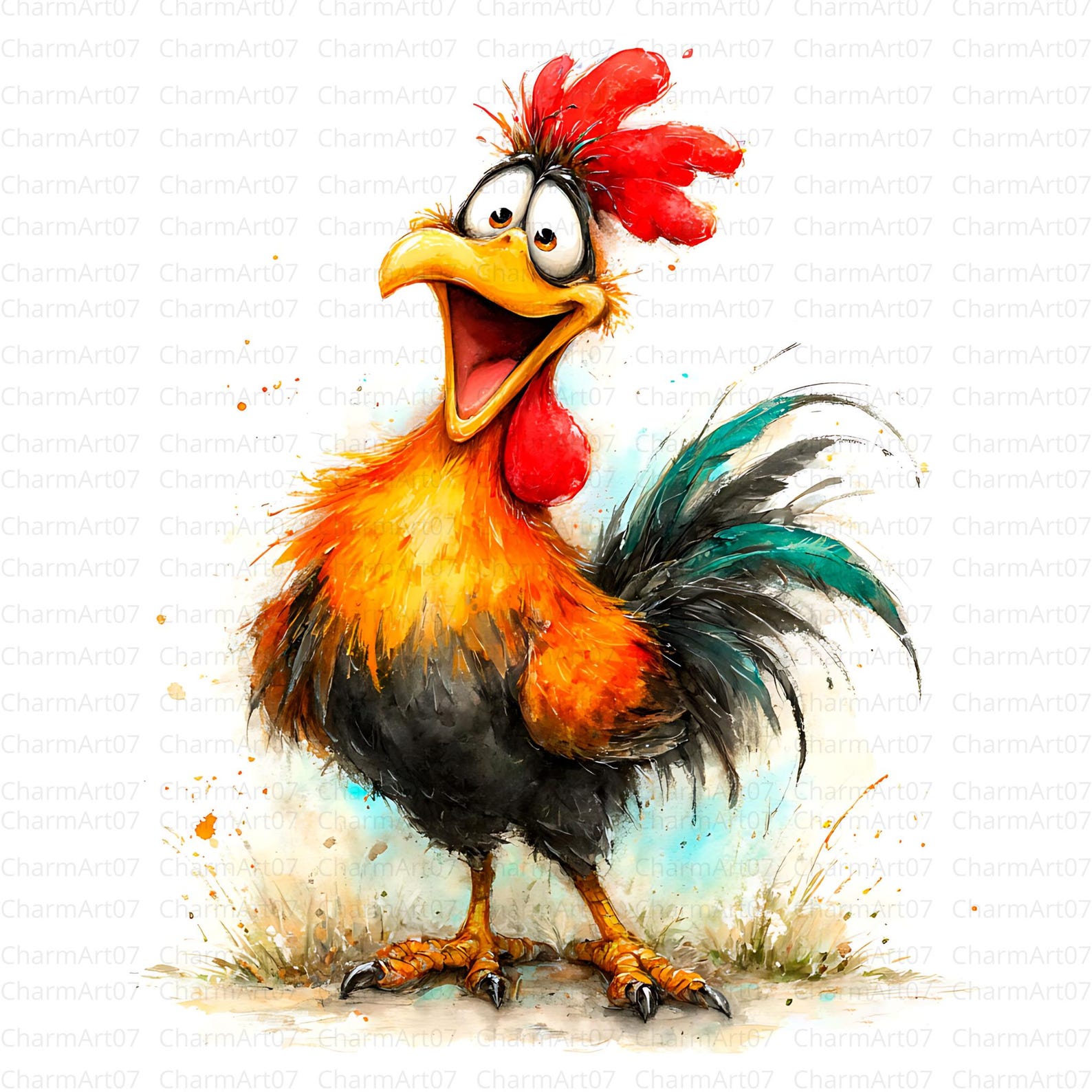 Funny Chicken Clipart: Quirky Cartoon Rooster Illustrations (JPG ...