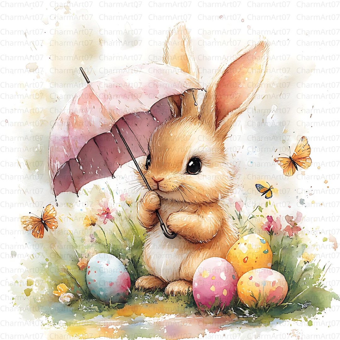 23 Easter Bunny and Egg Clipart, Easter Clipart, Printable Watercolor ...