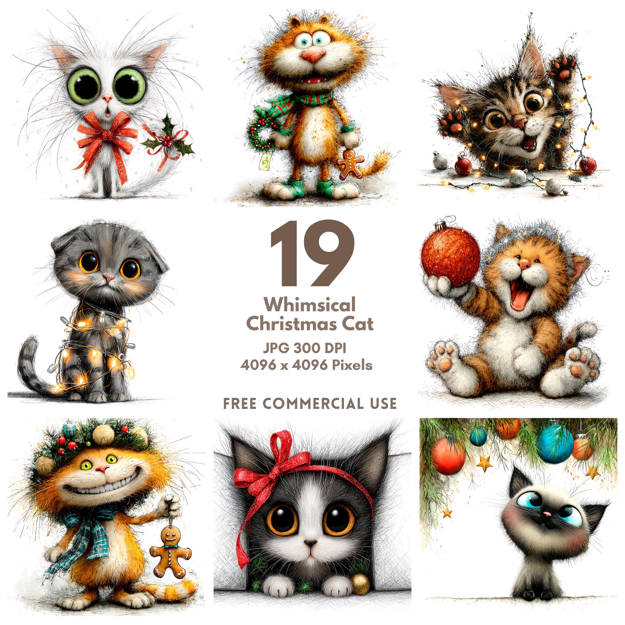 Christmas Cat Clipart Set: 19 Watercolor Kitten Illustrations (digital ...