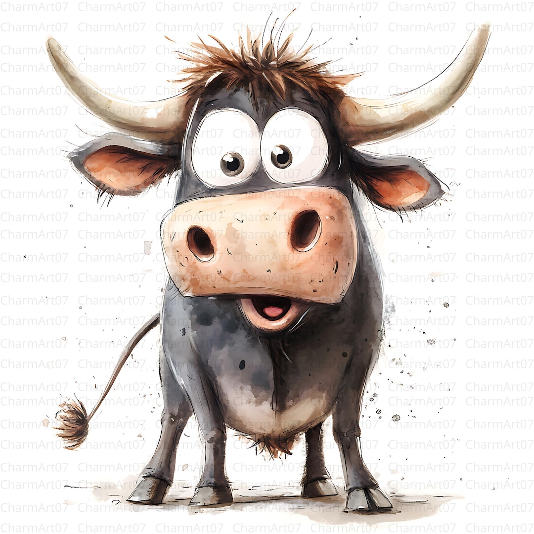 Quirky Cow Watercolor Clipart: Funny Heifer Graphics (digital Download ...