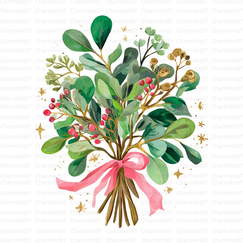 20 Mistletoe Christmas Clipart, Winter Botanical, Vintage Mistletoe ...