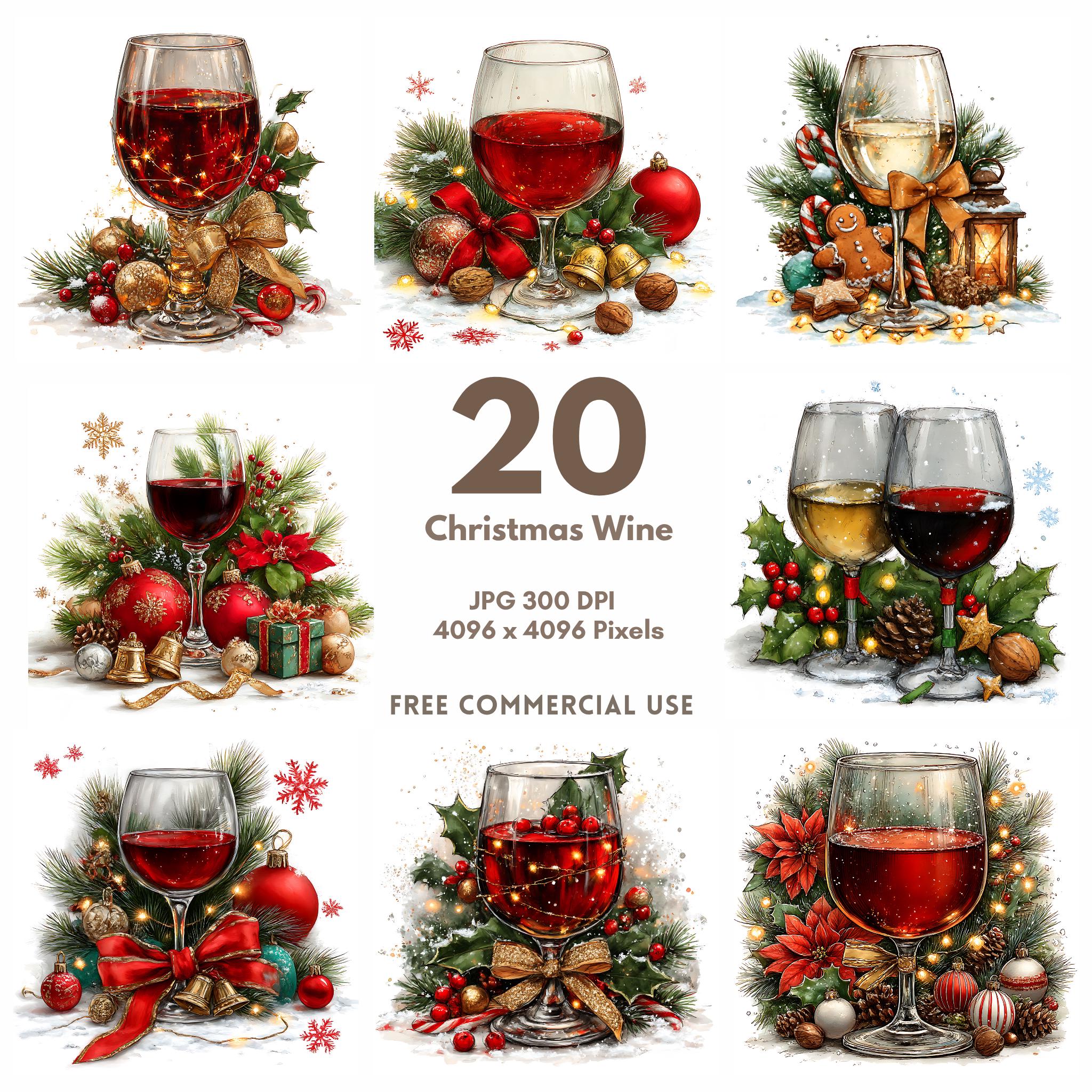 Christmas Wine Clipart, Festive Watercolor Art (JPG) - Etsy