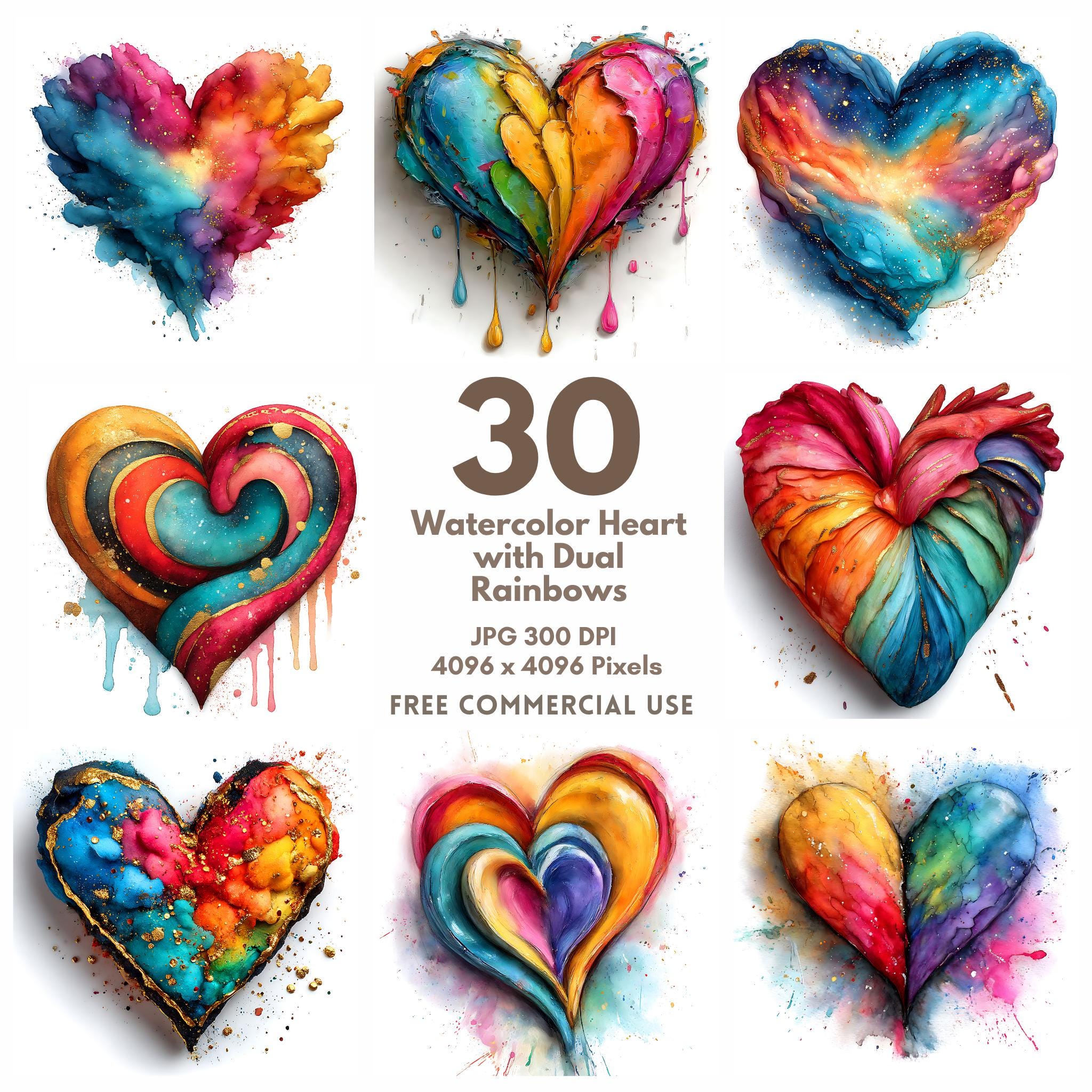 Watercolor Rainbow Heart Clipart, Whimsical Art (digital Download) - Etsy