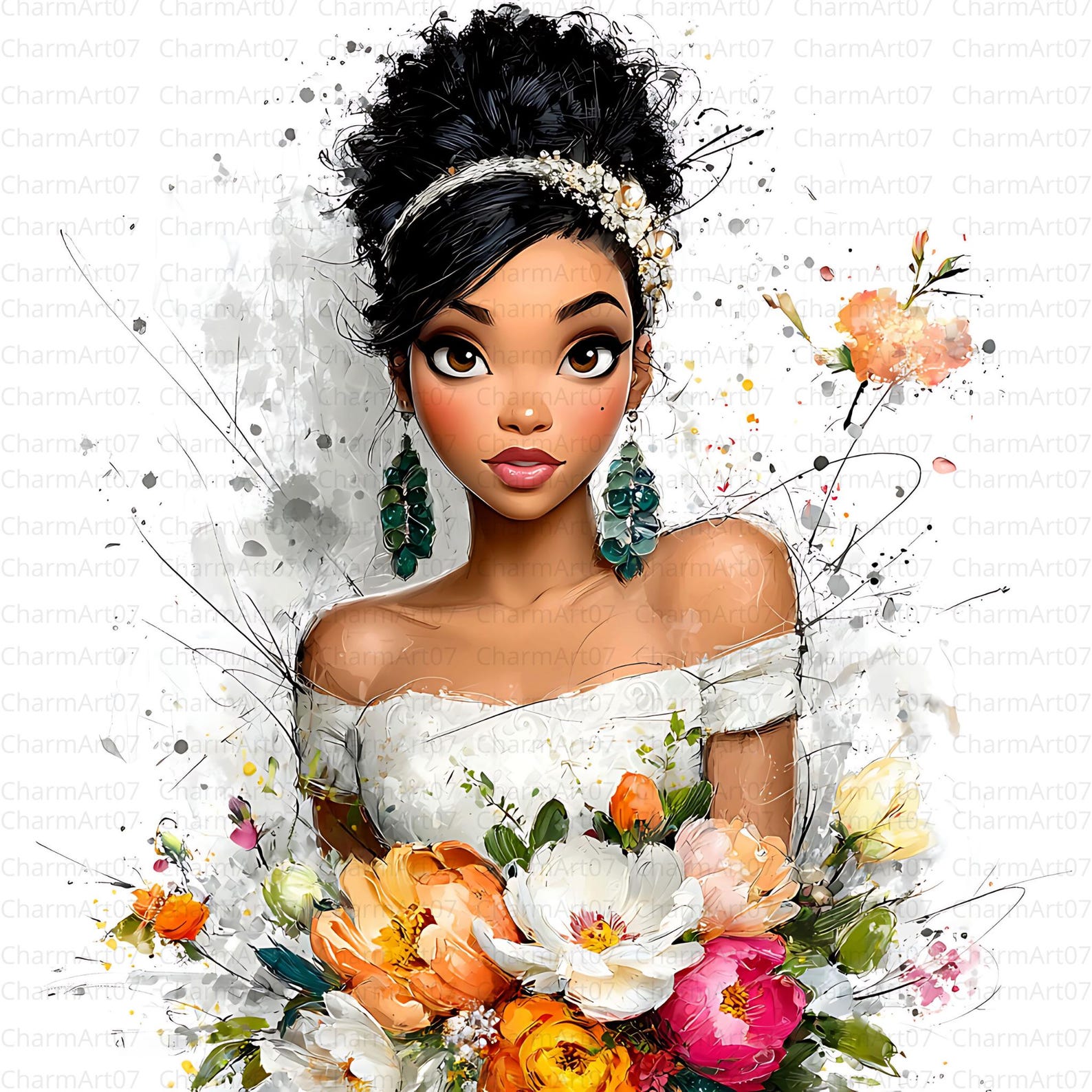 Watercolor Black Bride Clipart Bundle: Wedding Girl Illustrations (JPG ...