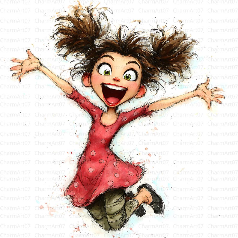 Whimsical Girl Clipart: Watercolor Illustration, Journal Embellishment ...