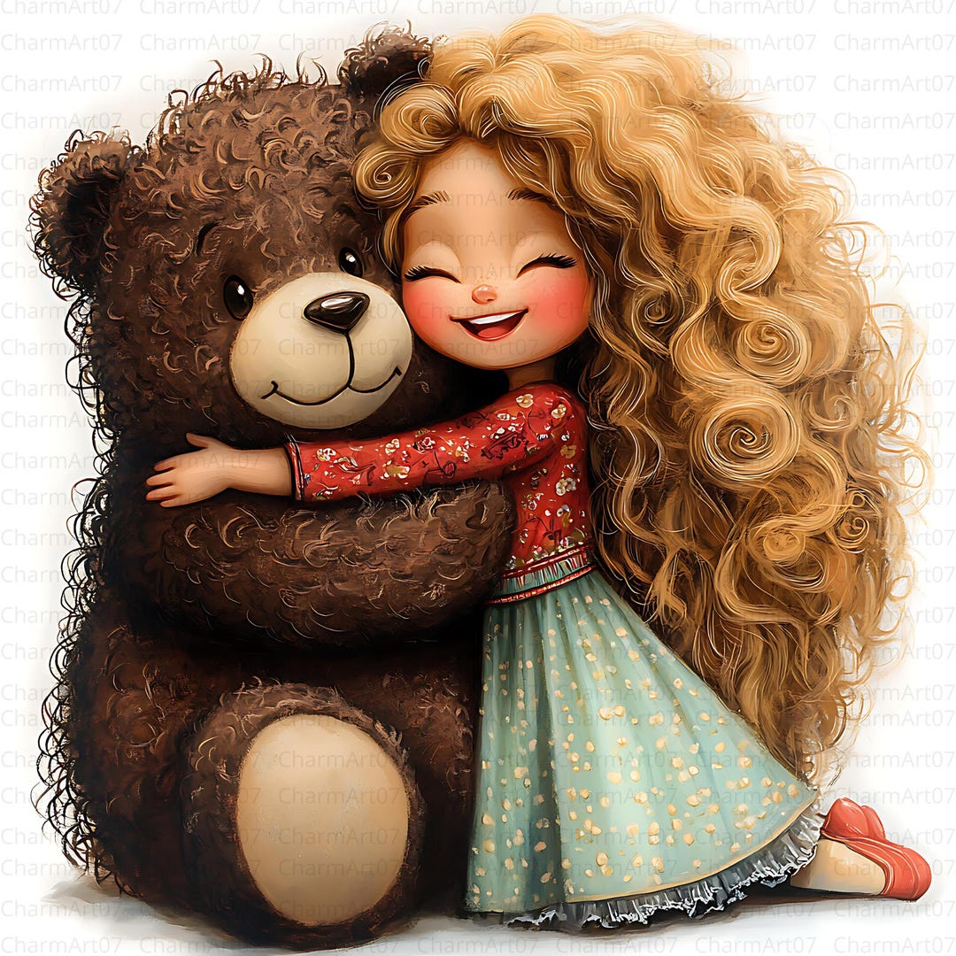 Girl With Teddy Bear Clipart: Watercolor Style (digital Download, Jpgs ...