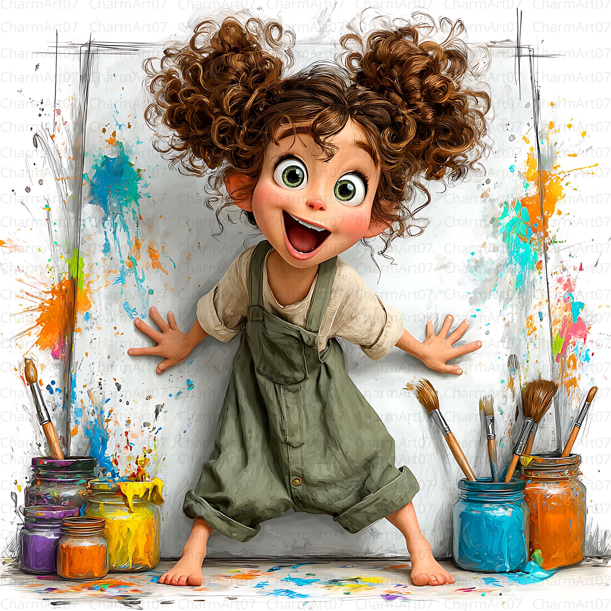 Whimsical Artist Girl Clipart: Watercolor Style (digital Download) - Etsy