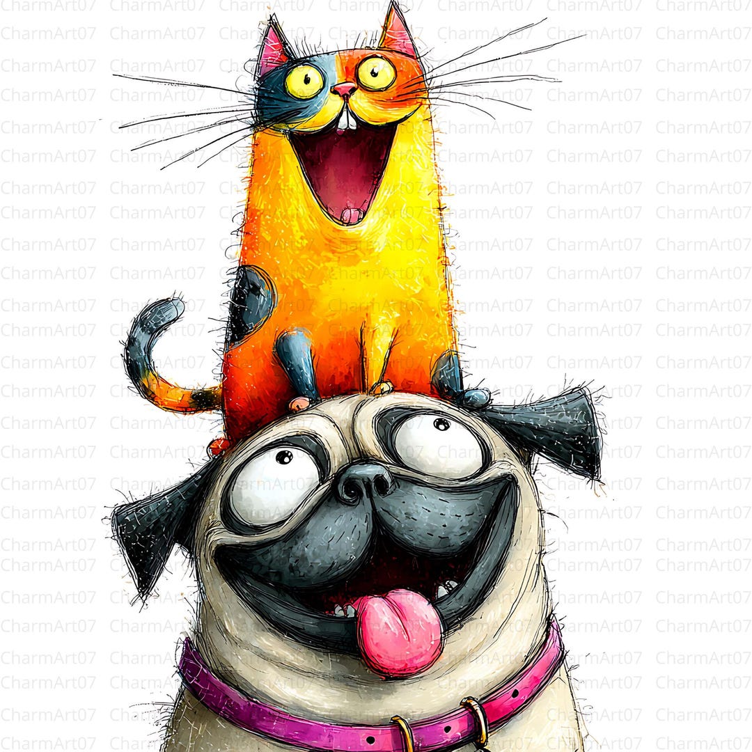 Quirky Dog and Cat Clip Art ,16 High Res Watercolor Jpgs, Quirky ...