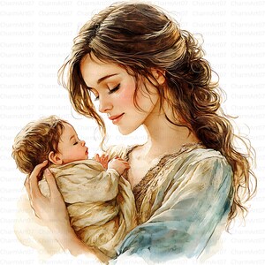 Mother and Baby Watercolor Clipart, Nursery Art Jpgs (digital Download ...