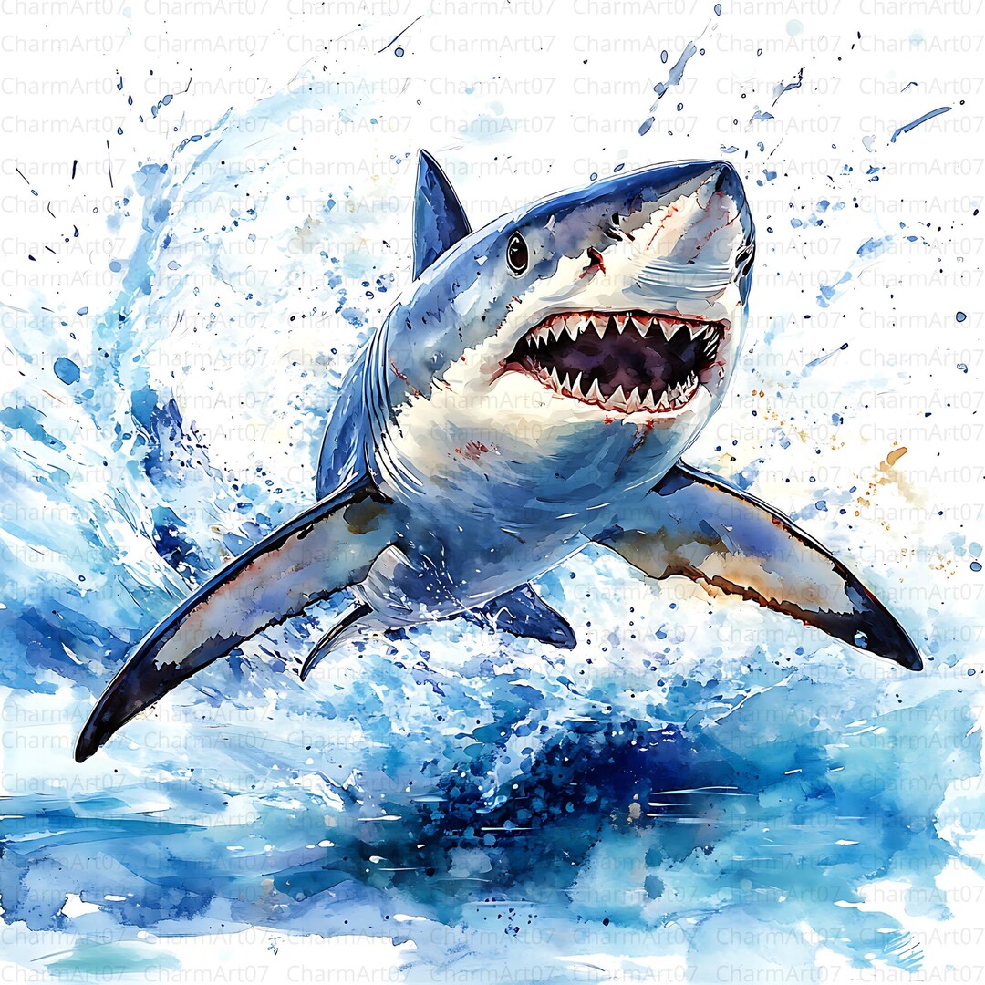 20 Cute Shark Clipart, Whimsical Sharks Clip Art, Watercolor Sharks ...