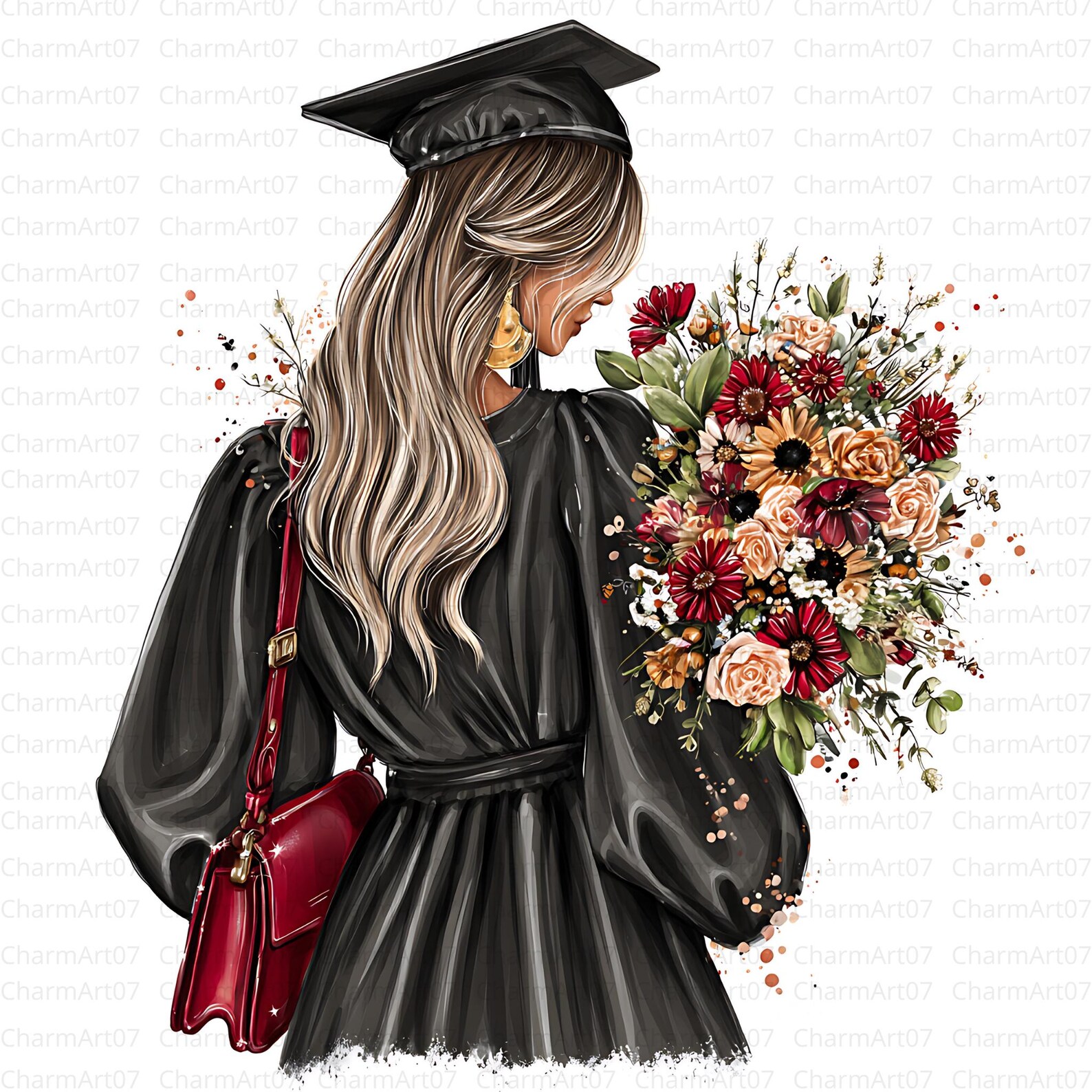 24 Graduation Girl Clipart, Watercolor Grad Designs (JPG Digital ...