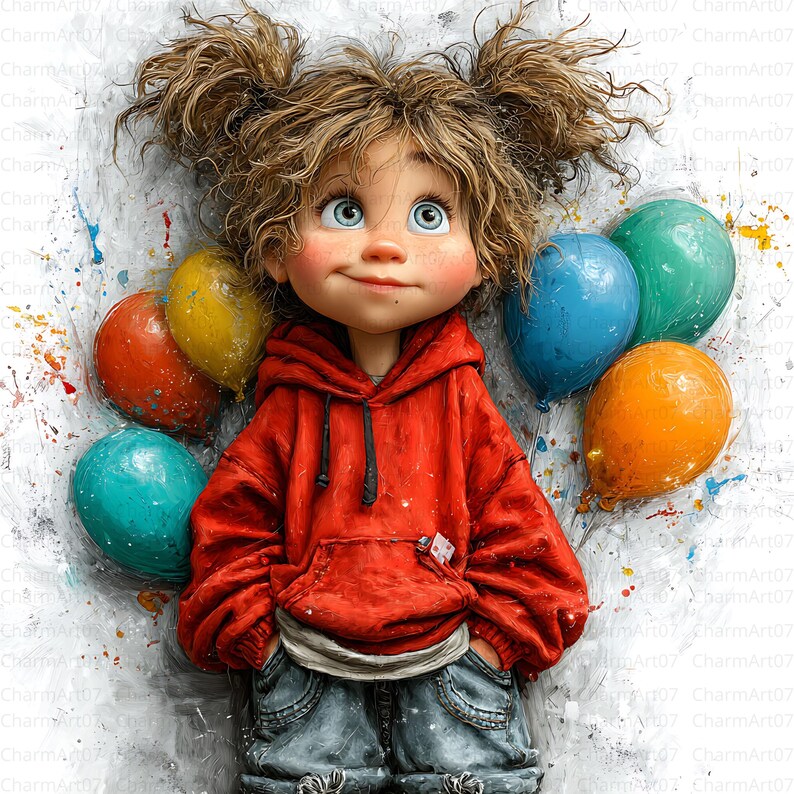 18 Girl Holding Heart Balloon Clipart Bundle: Watercolor Style (digital ...