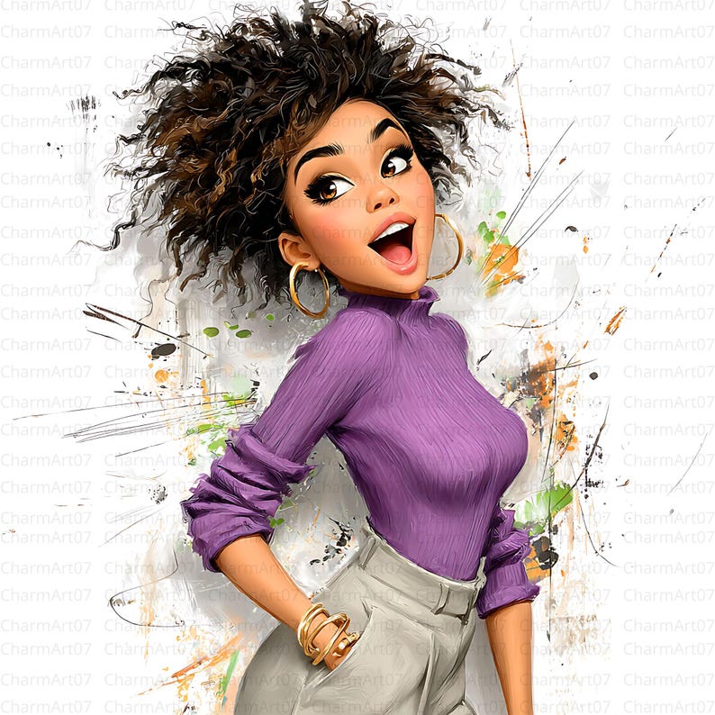 African American Girls Clipart: Watercolor Fashion Graphics (JPG) - Etsy