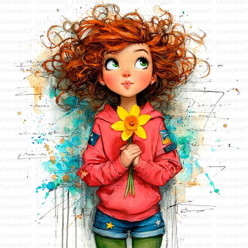 Whimsical Girl Clipart: Watercolor Style Illustrations (JPG Download ...