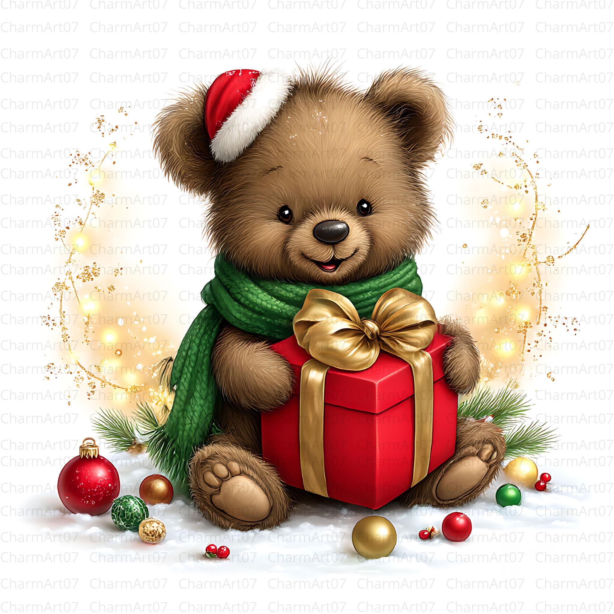 Christmas Teddy Bear Clipart: Whimsical Holiday Illustrations (JPG ...