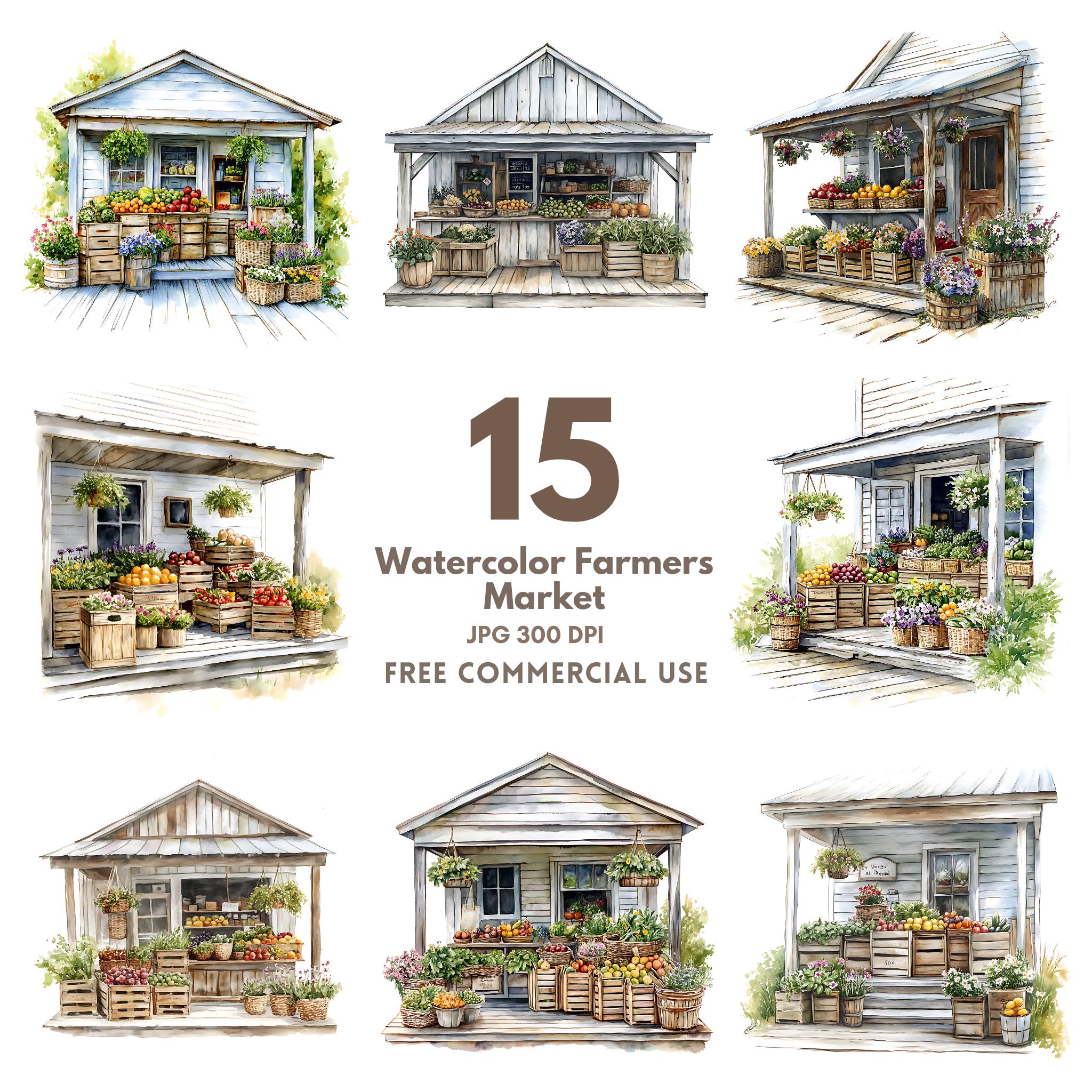 15 Watercolor Farmers Market Clipart, Fruits and Vegetables , High Res ...