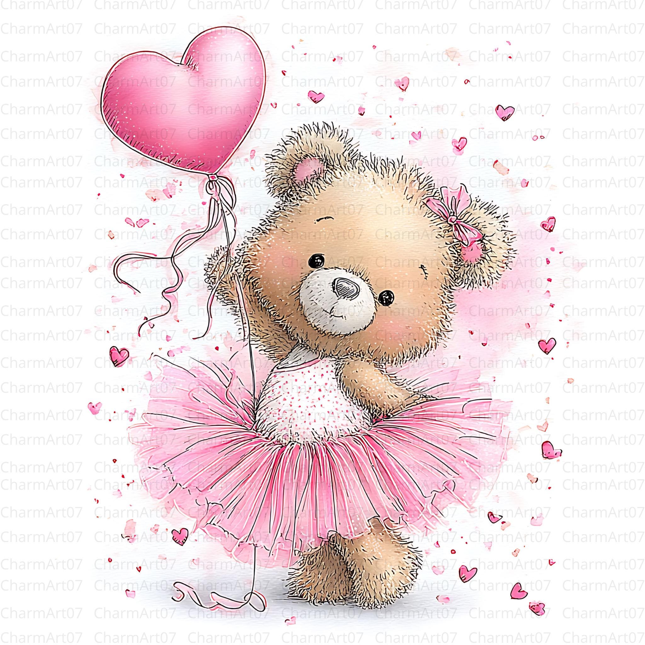 20 Watercolor Valentine Teddy Bear Clipart, Soft Pastel Love Bears ...