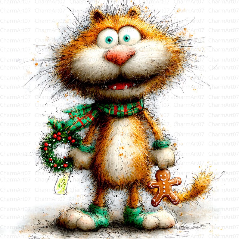 Christmas Cat Clipart Set: 19 Watercolor Kitten Illustrations (digital ...