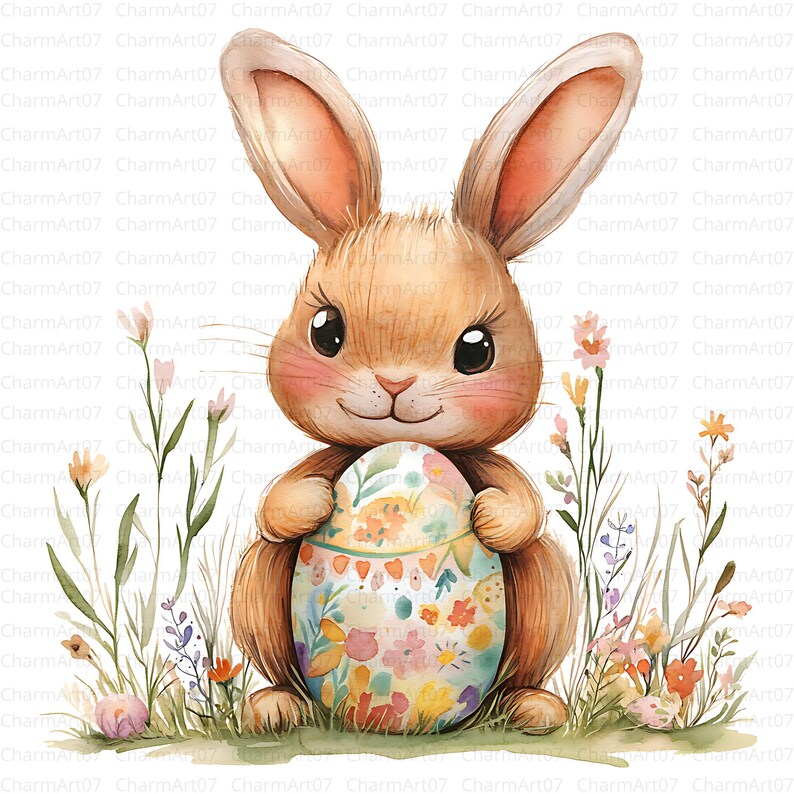 14 Bunny Inside Easter Egg Clipart, Printable Watercolor Clipart ...