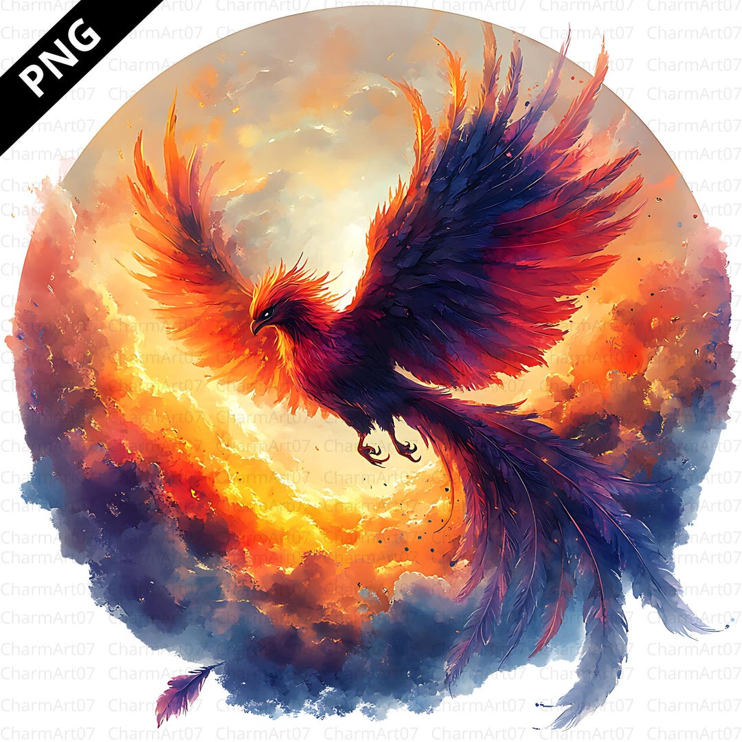 Magical Phoenix Watercolor PNG Set, Mythical Phoenix 24 Clipart Bundle ...