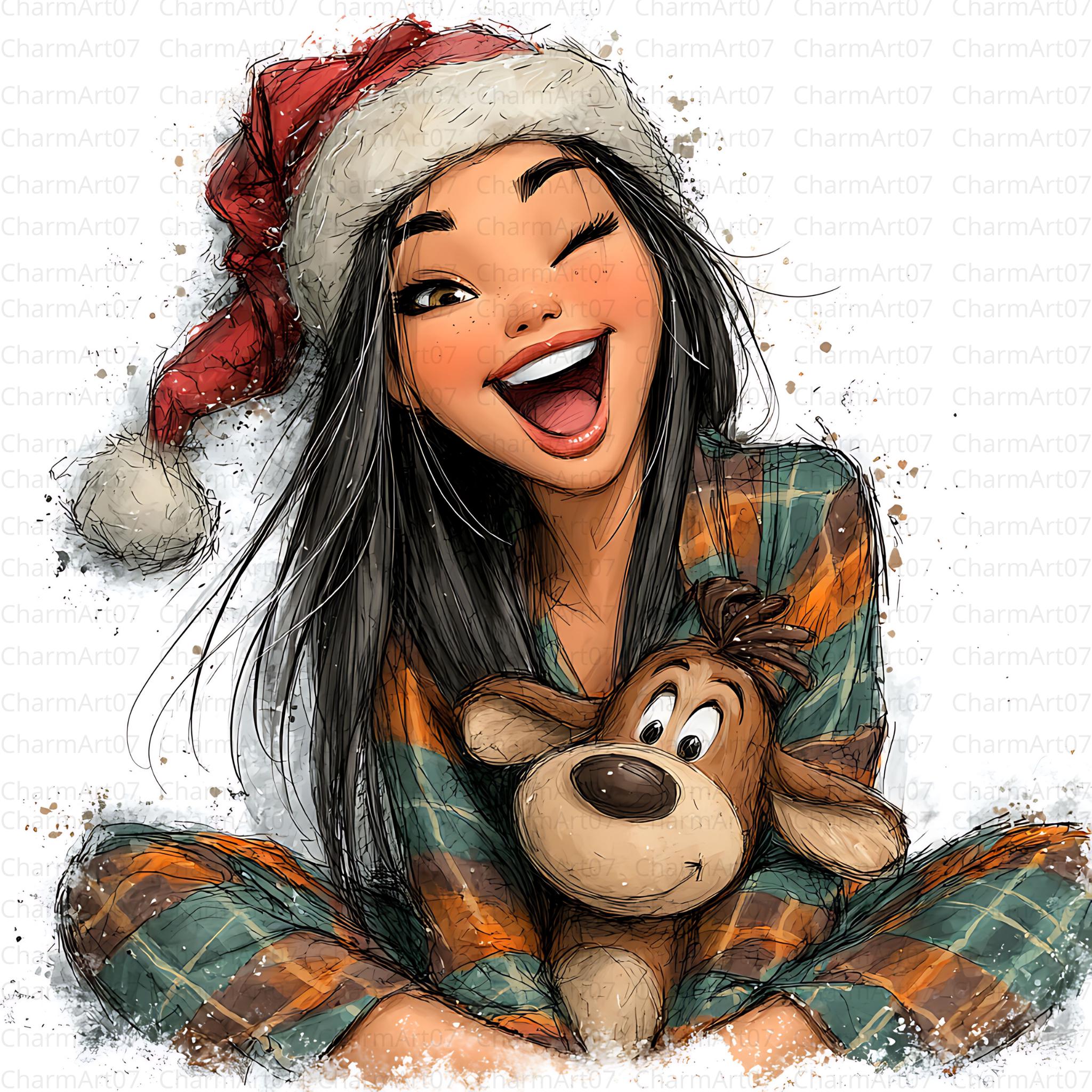 Quirky Christmas Girl Clip Art Bundle: Watercolor JPG (digital Download ...