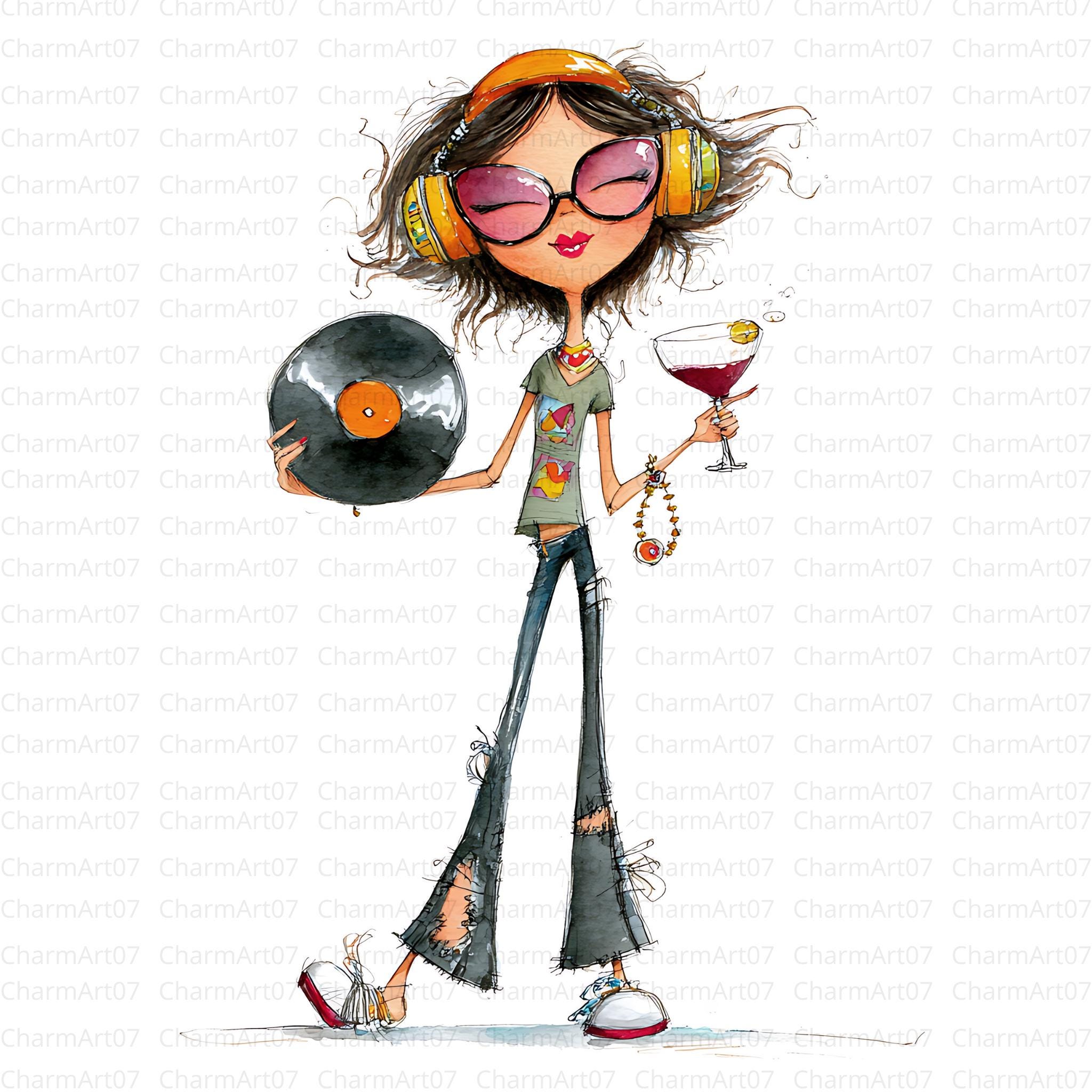 26 Quirky Women Drinking Wine Clipart , Playful JPG Images (digital ...
