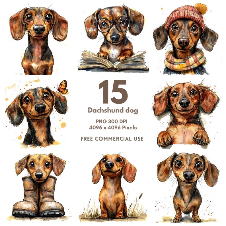 Watercolor Dachshund Dog Clipart PNG, Wiener Dog Art (digital Download ...