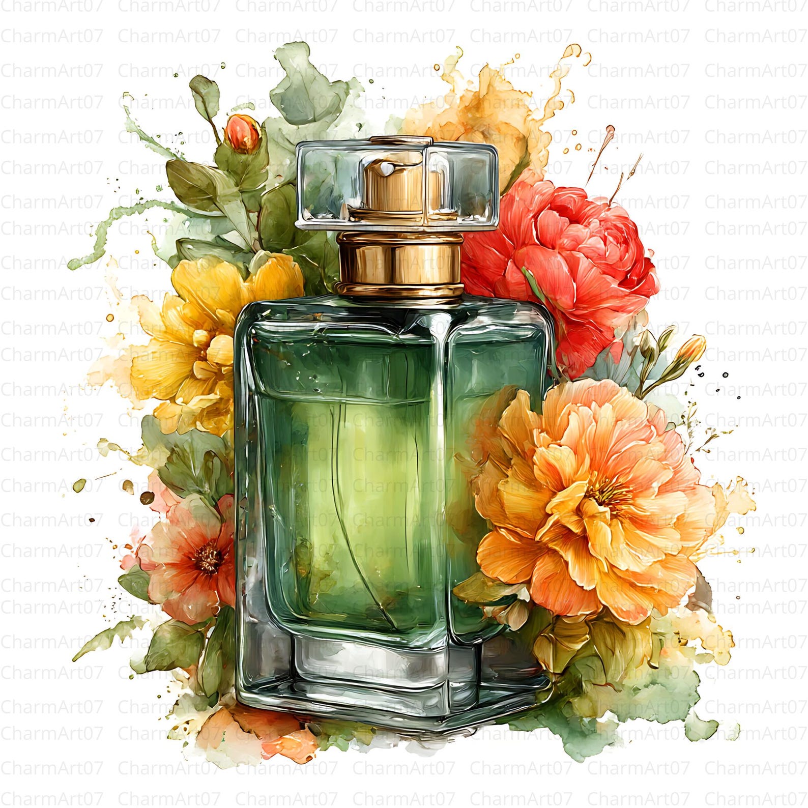20 Floral Perfume Bottle Clipart: Watercolor Perfumes Set (digital ...