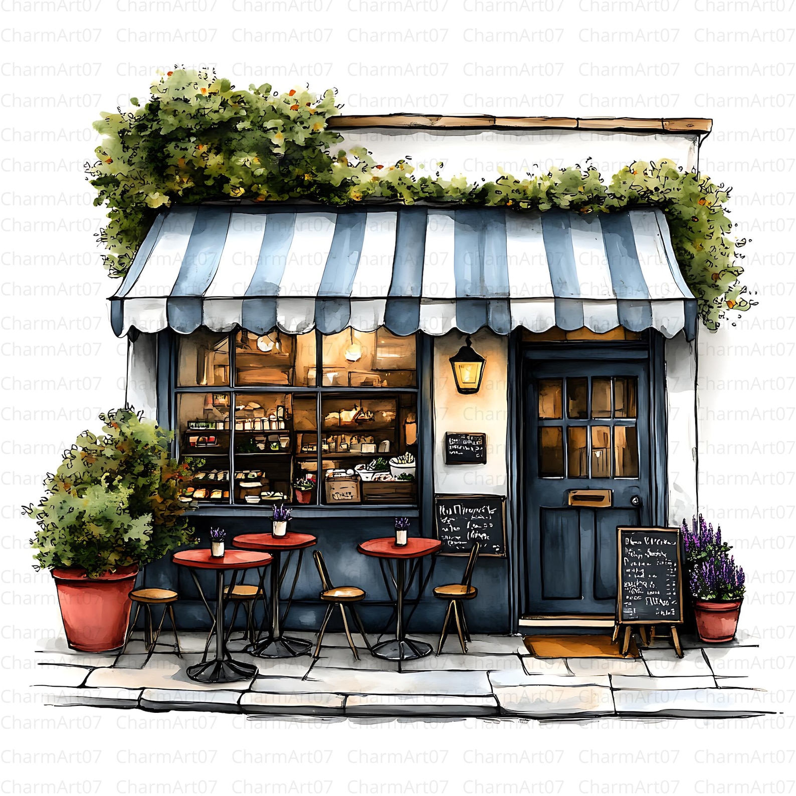 Watercolor Cafe Clip Art: Paris Street Scene (digital Download, JPG ...