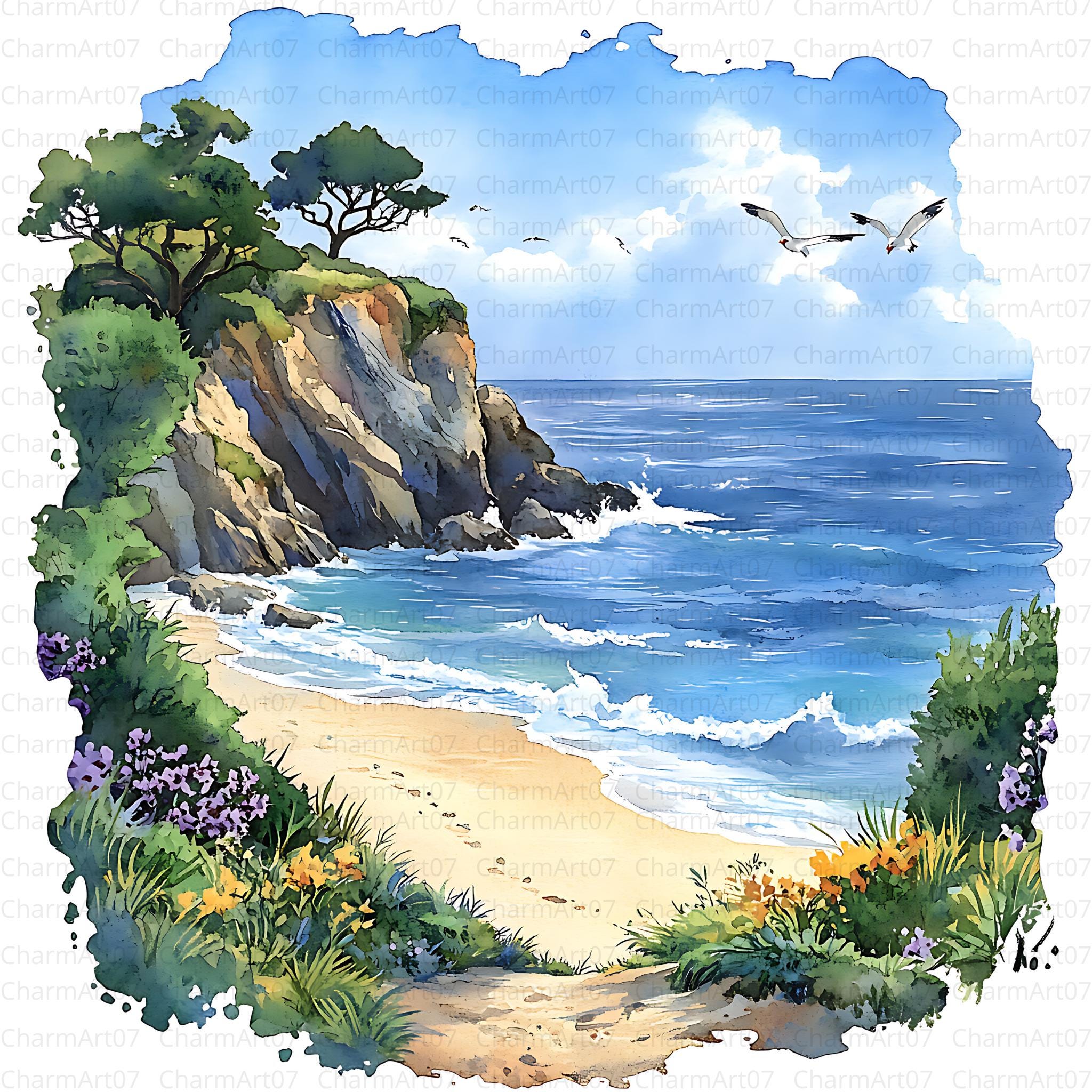 30 Coastal Beach Ocean Clipart, Sea Clipart, Printable Watercolor, High ...