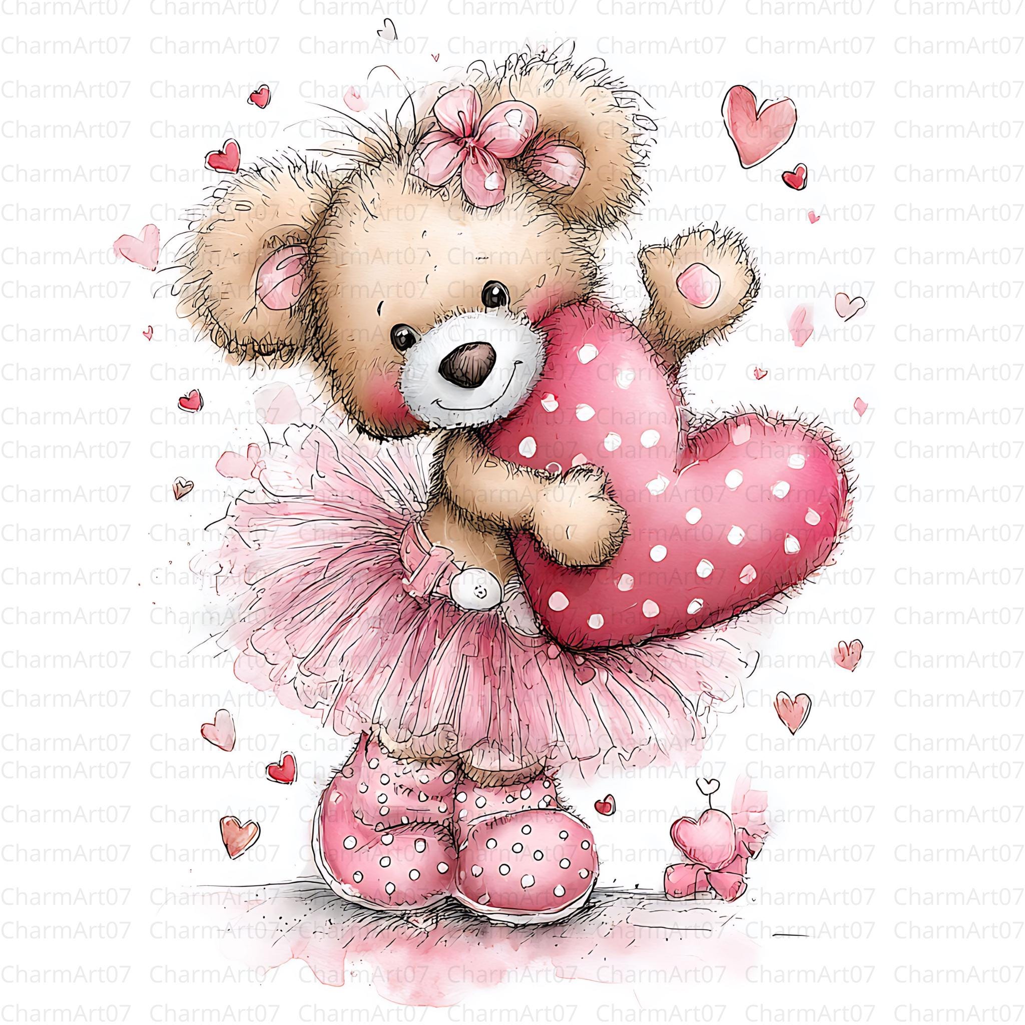 20 Watercolor Valentine Teddy Bear Clipart, Soft Pastel Love Bears ...