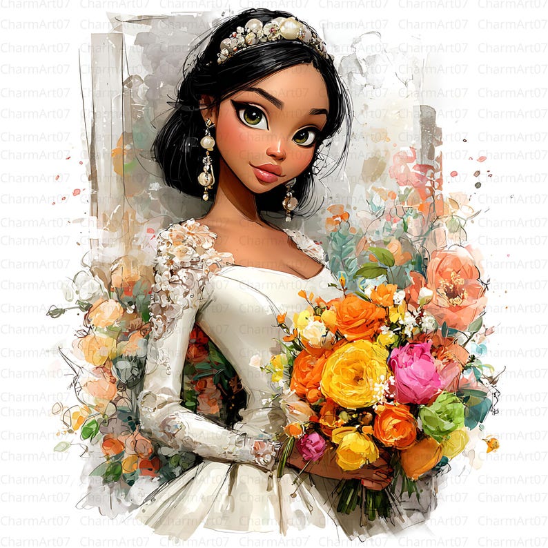 Watercolor Black Bride Clipart Bundle: Wedding Girl Illustrations (JPG ...