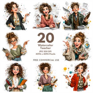 20 Watercolor Teacher Clipart Bundle: School Graphics (digital Download ...