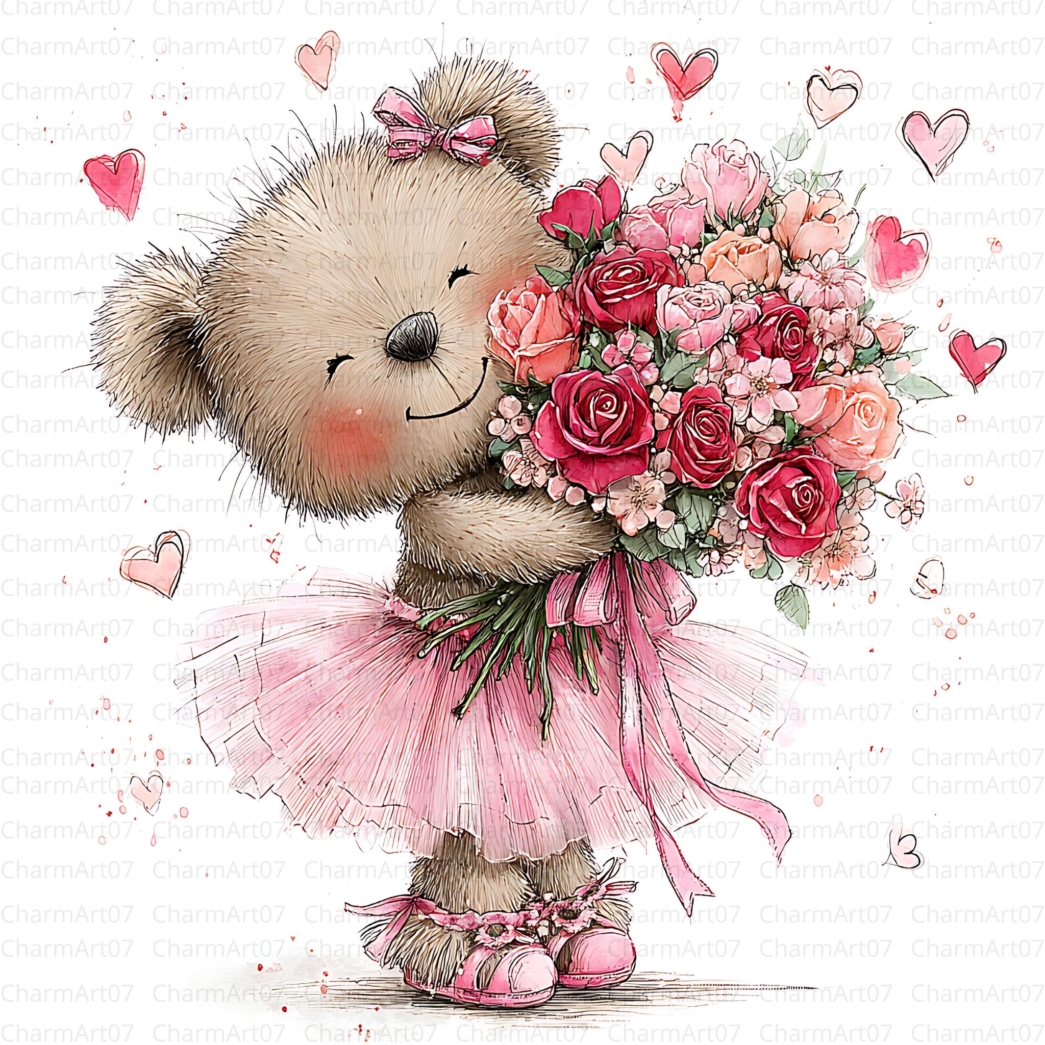 20 Watercolor Valentine Teddy Bear Clipart, Soft Pastel Love Bears ...