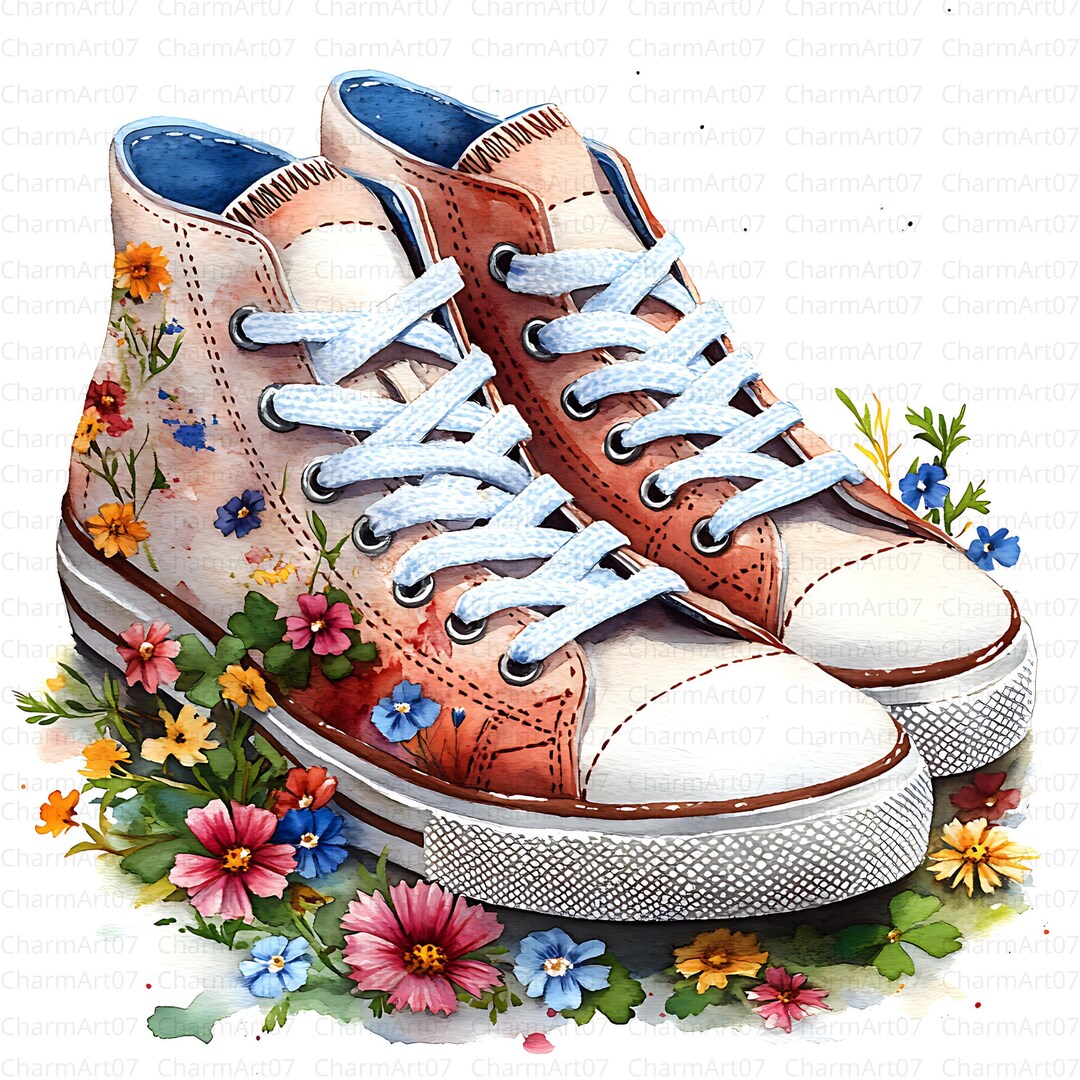 27 Vintage Floral Sneakers Clipart, Canvas Printable Sneakers ...